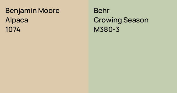 Benjamin Moore Alpaca vs. Behr Growing Season comparison
