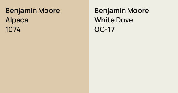 Benjamin Moore Alpaca vs. Benjamin Moore White Dove comparison