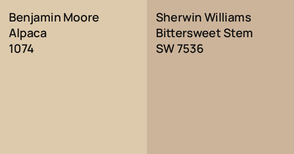Benjamin Moore Alpaca vs. Sherwin Williams Bittersweet Stem comparison