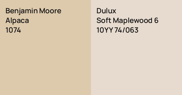 Benjamin Moore Alpaca vs. Dulux Soft Maplewood 6 comparison