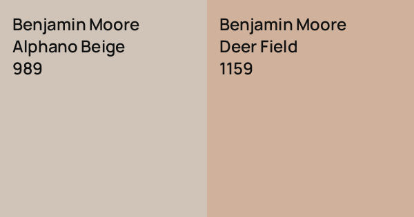Benjamin Moore Alphano Beige vs. Benjamin Moore Deer Field comparison