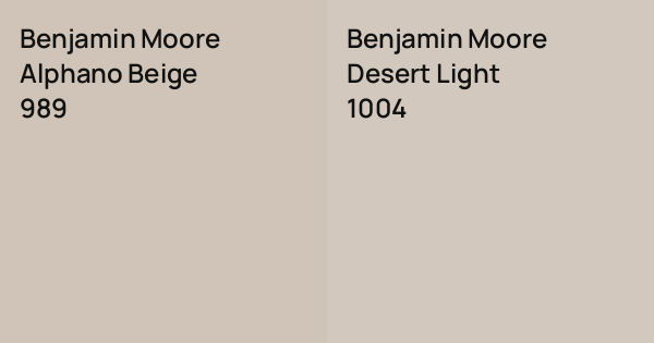 Benjamin Moore Alphano Beige vs. Benjamin Moore Desert Light comparison