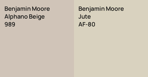 Benjamin Moore Alphano Beige vs. Benjamin Moore Jute comparison