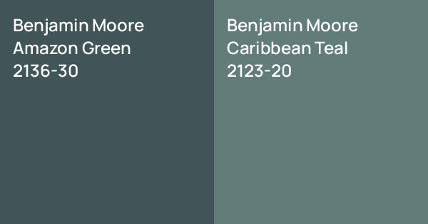Benjamin Moore Amazon Green vs. Benjamin Moore Caribbean Teal comparison