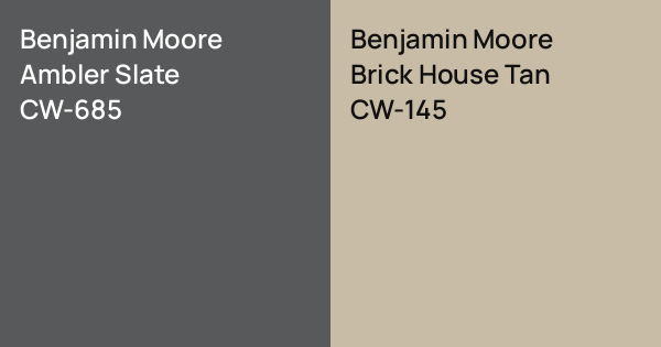 Benjamin Moore Ambler Slate vs. Benjamin Moore Brick House Tan comparison