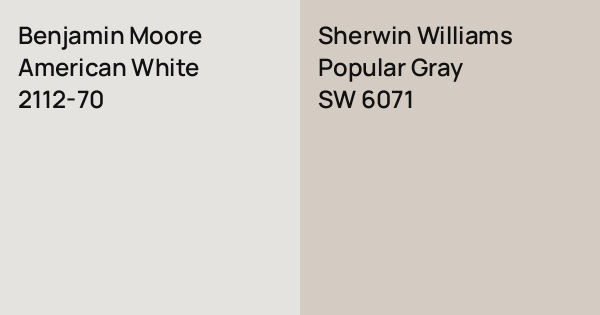 Benjamin Moore American White vs. Sherwin Williams Popular Gray comparison