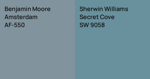 Benjamin Moore Amsterdam vs. Sherwin Williams Secret Cove comparison