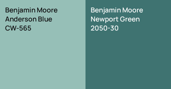 Benjamin Moore Anderson Blue vs. Benjamin Moore Newport Green comparison