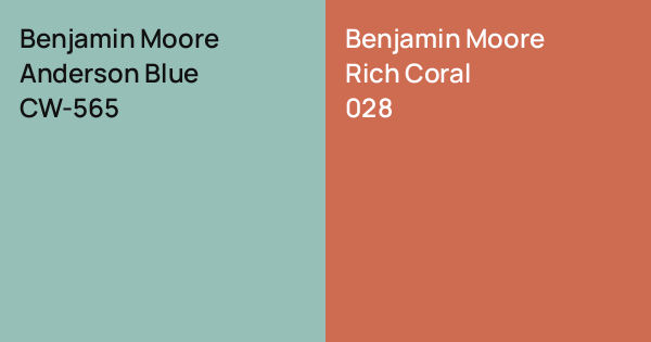 Benjamin Moore Anderson Blue vs. Benjamin Moore Rich Coral comparison
