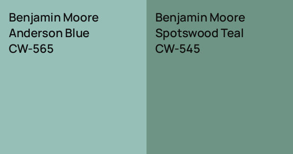 Benjamin Moore Anderson Blue vs. Benjamin Moore Spotswood Teal comparison