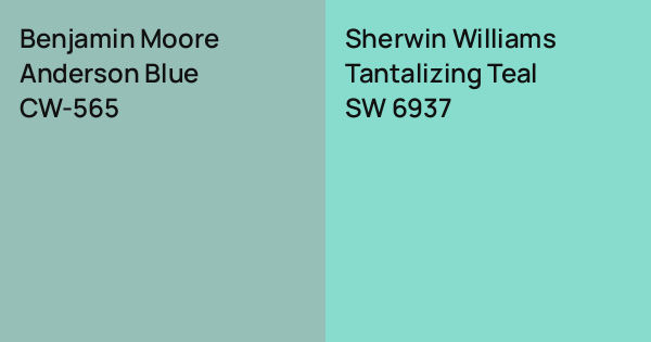 Benjamin Moore Anderson Blue vs. Sherwin Williams Tantalizing Teal ...