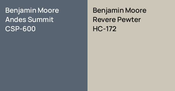 Benjamin Moore Andes Summit vs. Benjamin Moore Revere Pewter comparison