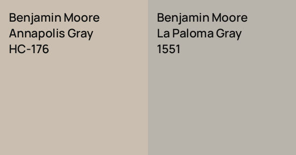 Benjamin Moore Annapolis Gray vs. Benjamin Moore La Paloma Gray comparison