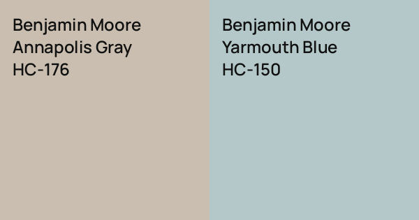 Benjamin Moore Annapolis Gray vs. Benjamin Moore Yarmouth Blue comparison