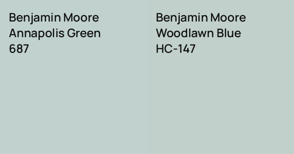 Benjamin Moore Annapolis Green vs. Benjamin Moore Woodlawn Blue comparison