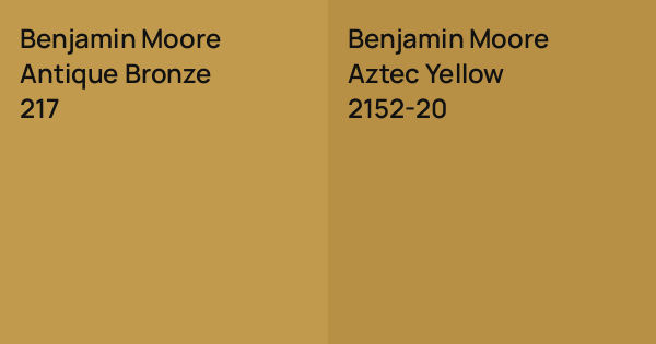 Benjamin Moore Antique Bronze vs. Benjamin Moore Aztec Yellow comparison