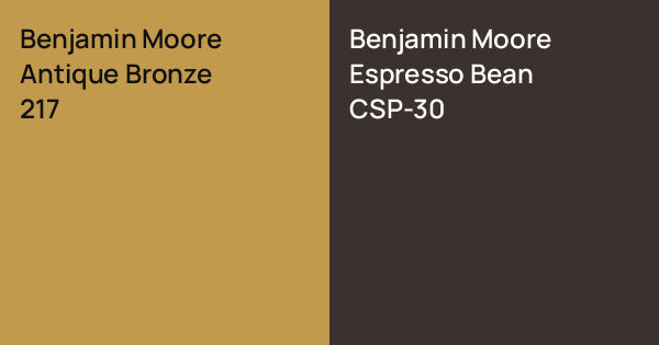 Benjamin Moore Antique Bronze vs. Benjamin Moore Espresso Bean comparison
