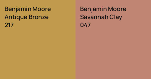 Benjamin Moore Antique Bronze vs. Benjamin Moore Savannah Clay comparison
