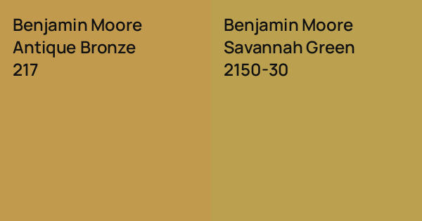Benjamin Moore Antique Bronze vs. Benjamin Moore Savannah Green comparison