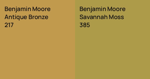 Benjamin Moore Antique Bronze vs. Benjamin Moore Savannah Moss comparison