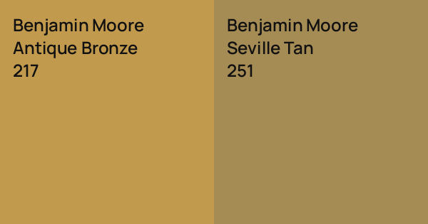 Benjamin Moore Antique Bronze vs. Benjamin Moore Seville Tan comparison