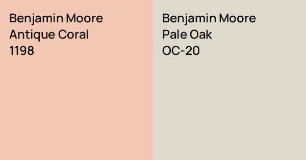 Benjamin Moore Antique Coral vs. Benjamin Moore Pale Oak comparison