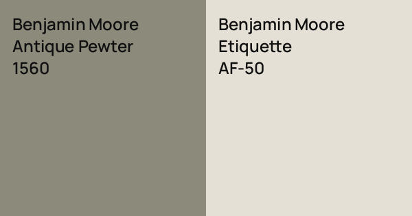 Benjamin Moore Antique Pewter vs. Benjamin Moore Etiquette comparison