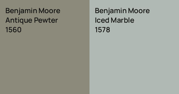 Benjamin Moore Antique Pewter vs. Benjamin Moore Iced Marble comparison