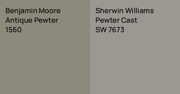 Benjamin Moore Antique Pewter vs. Sherwin Williams Pewter Cast comparison