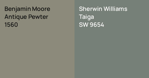 Benjamin Moore Antique Pewter vs. Sherwin Williams Taiga comparison