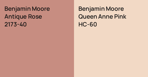 Benjamin Moore Antique Rose vs. Benjamin Moore Queen Anne Pink comparison