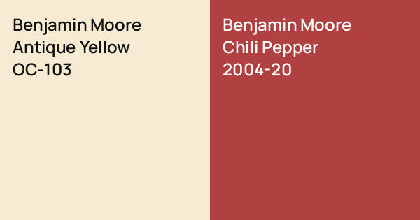 Benjamin Moore Antique Yellow vs. Benjamin Moore Chili Pepper comparison