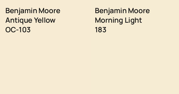 Benjamin Moore Antique Yellow vs. Benjamin Moore Morning Light comparison