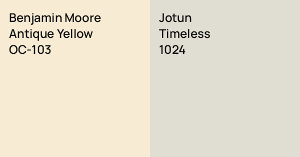 Benjamin Moore Antique Yellow vs. Jotun Timeless comparison