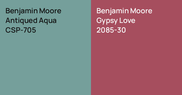 Benjamin Moore Antiqued Aqua vs. Benjamin Moore Gypsy Love comparison