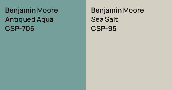 Benjamin Moore Antiqued Aqua vs. Benjamin Moore Sea Salt comparison