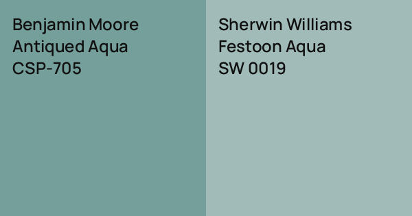 Benjamin Moore Antiqued Aqua vs. Sherwin Williams Festoon Aqua comparison