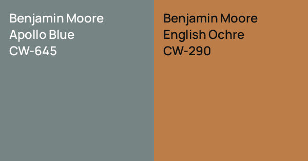 Benjamin Moore Apollo Blue vs. Benjamin Moore English Ochre comparison