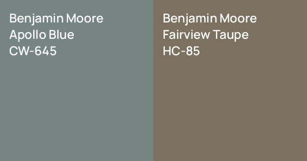 Benjamin Moore Apollo Blue vs. Benjamin Moore Fairview Taupe comparison