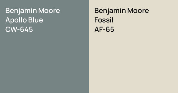 Benjamin Moore Apollo Blue vs. Benjamin Moore Fossil comparison