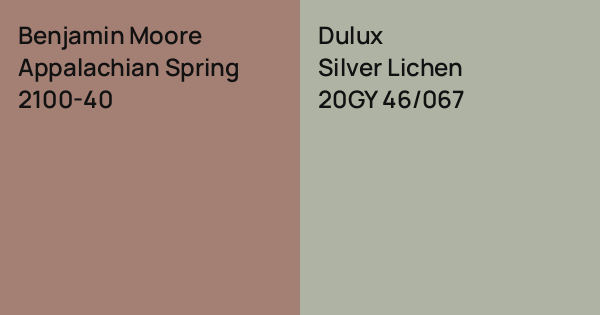 Benjamin Moore Appalachian Spring vs. Dulux Silver Lichen comparison