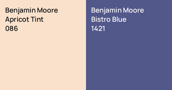 Benjamin Moore Apricot Tint vs. Benjamin Moore Bistro Blue comparison
