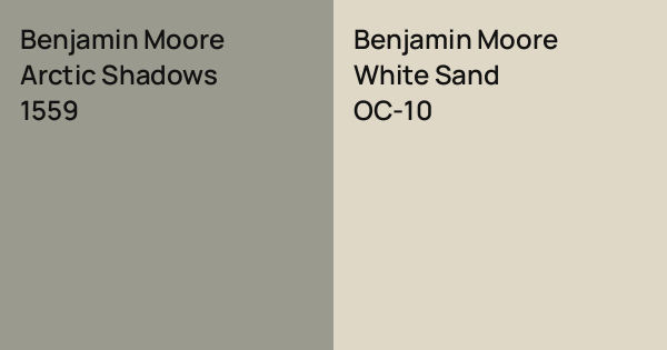 Benjamin Moore Arctic Shadows vs. Benjamin Moore White Sand comparison
