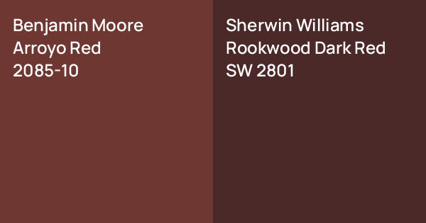 Benjamin Moore Arroyo Red vs. Sherwin Williams Rookwood Dark Red comparison