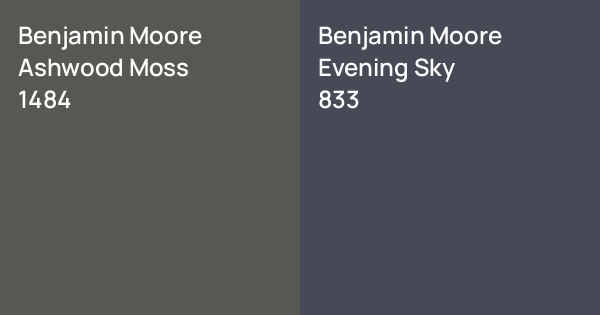 Benjamin Moore Ashwood Moss vs. Benjamin Moore Evening Sky comparison