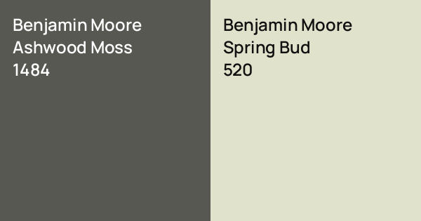 Benjamin Moore Ashwood Moss vs. Benjamin Moore Spring Bud comparison