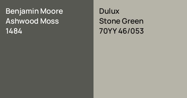 Benjamin Moore Ashwood Moss vs. Dulux Stone Green comparison