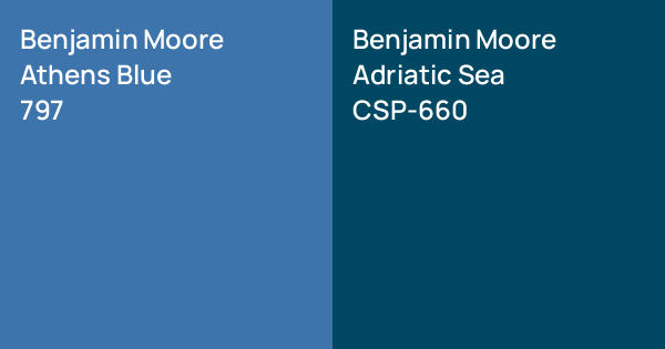 Benjamin Moore Athens Blue vs. Benjamin Moore Adriatic Sea comparison