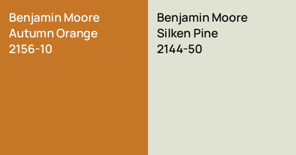 Benjamin Moore Autumn Orange vs. Benjamin Moore Silken Pine comparison