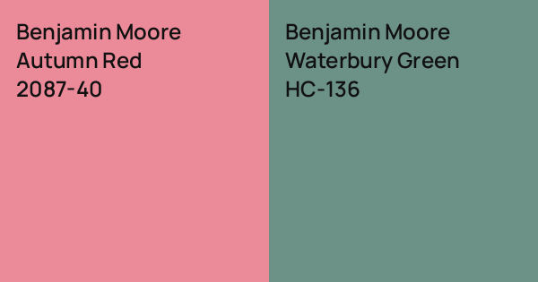 Benjamin Moore Autumn Red vs. Benjamin Moore Waterbury Green comparison